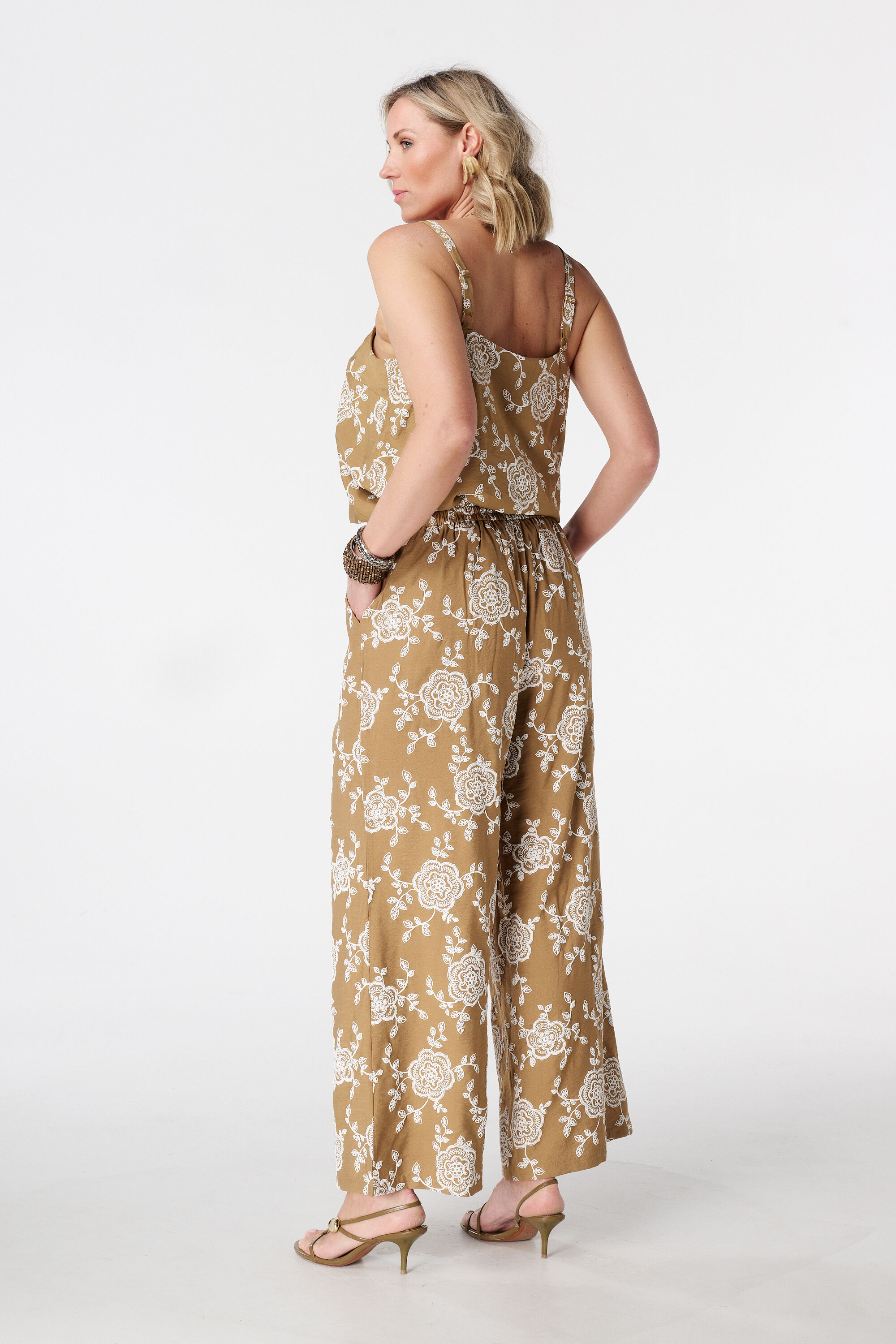 Dames Wide leg broek met print camel | MS Mode
